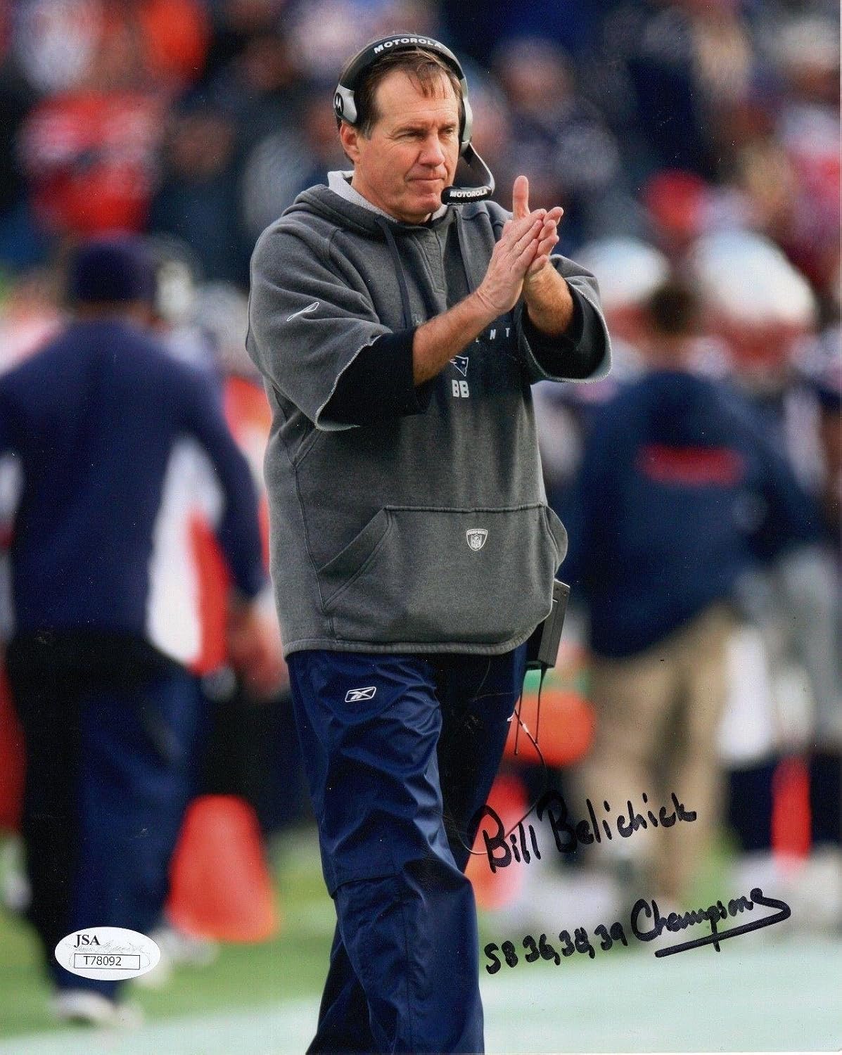 BILL BELICHICK HAND SIGNED 8x10 COLOR PHOTO SB CHAMPS INSCRIPTION JSA ...