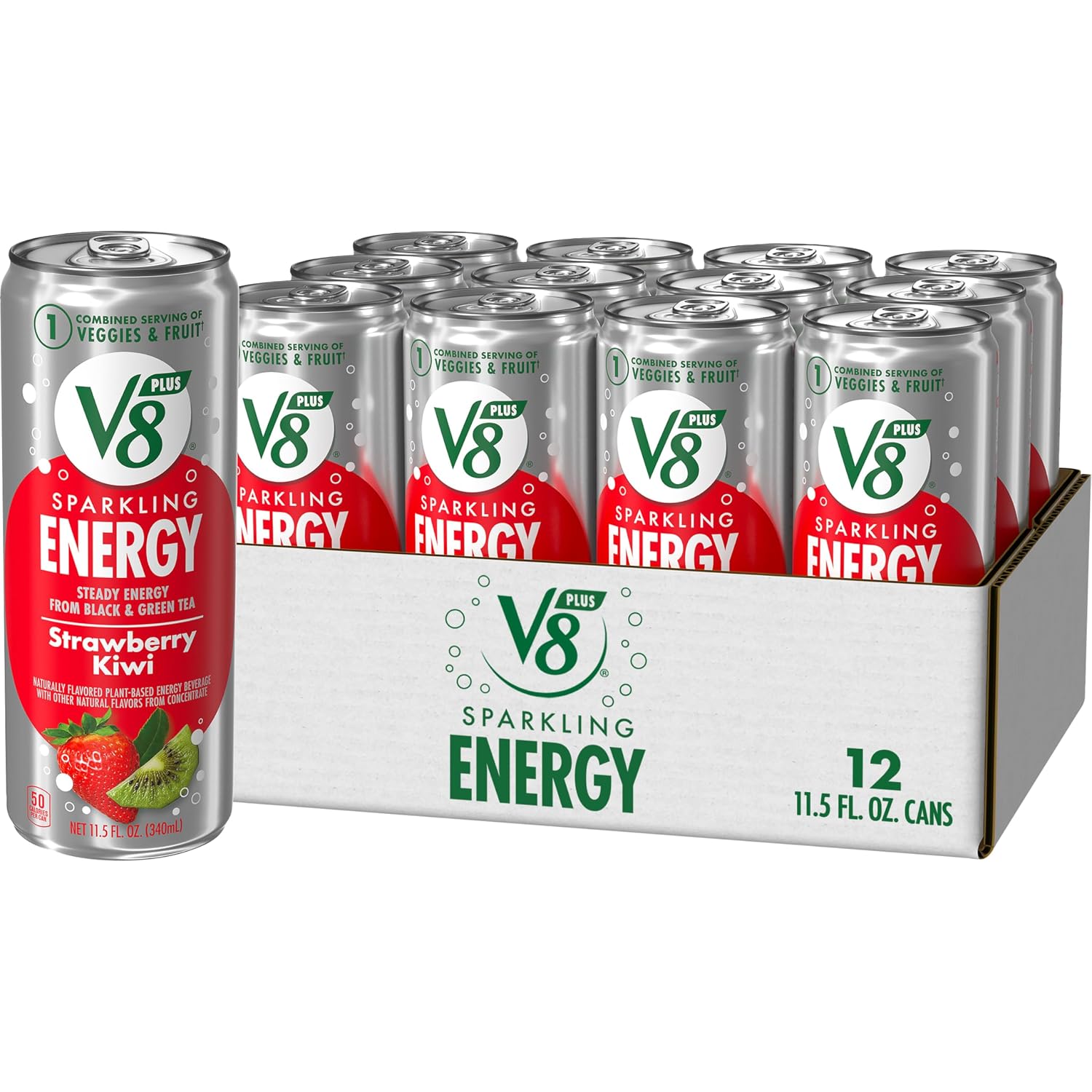 Amazon.com : V8 +SPARKLING ENERGY Strawberry Kiwi Energy Drink, Made ...