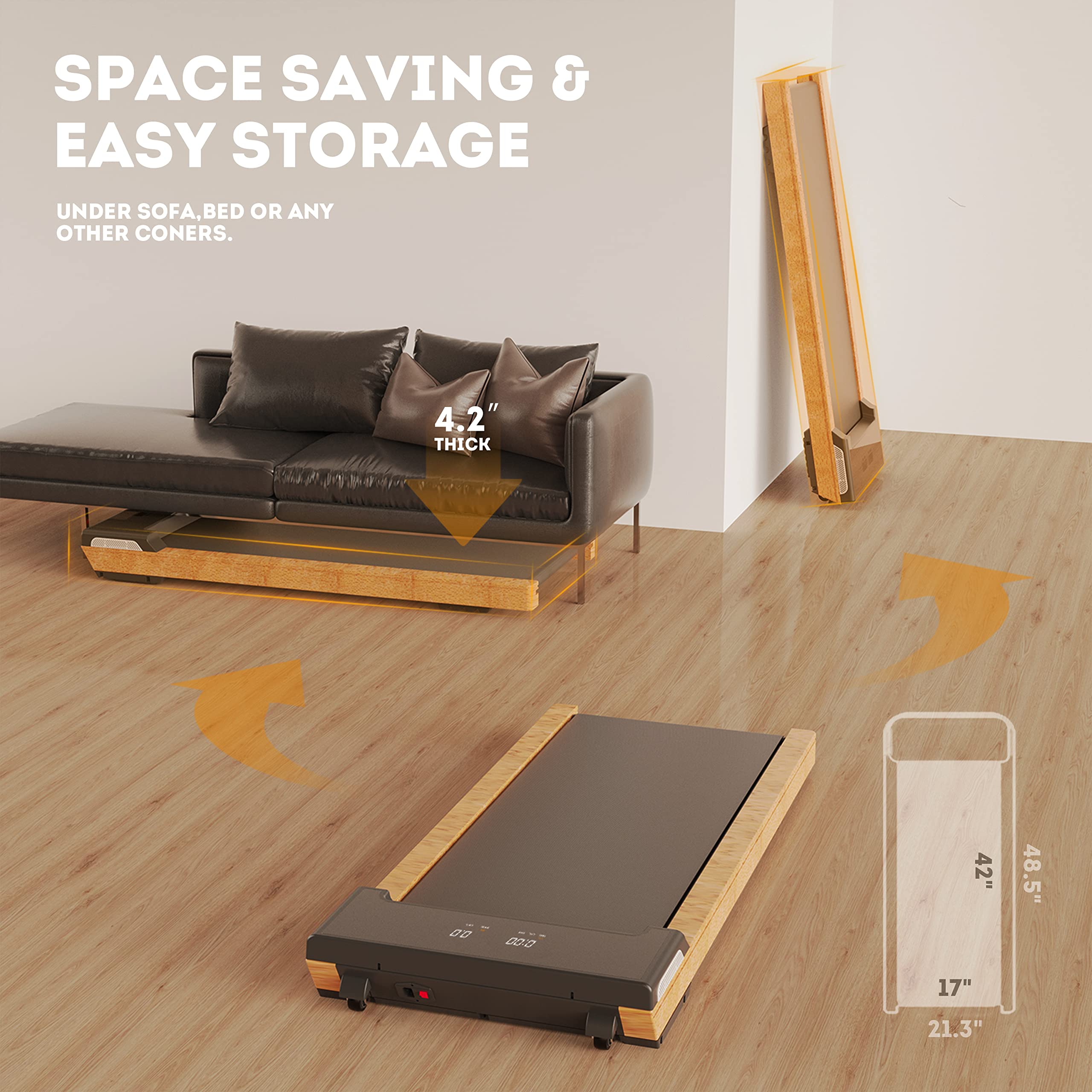 Snapklik.com : Bifanuo Under Desk Treadmill, Walking Pad 2.25HP, Wood ...