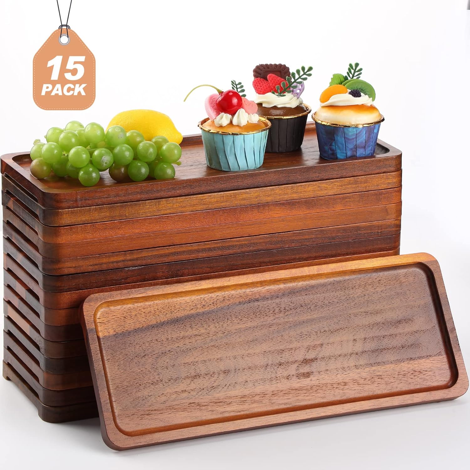 Amazon.com: Skylety 15 Pack Solid Wood Serving Tray Large Acacia Party ...