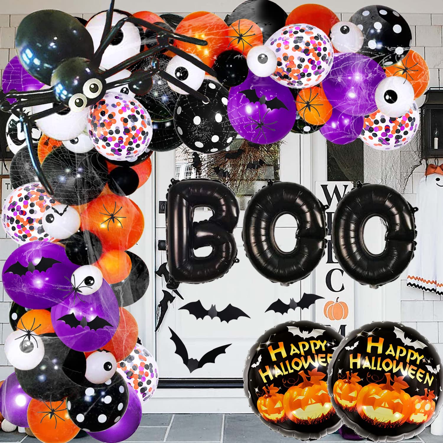 Halloween Balloon Garland Kit 121 Pcs Black Orange Purple Confetti ...