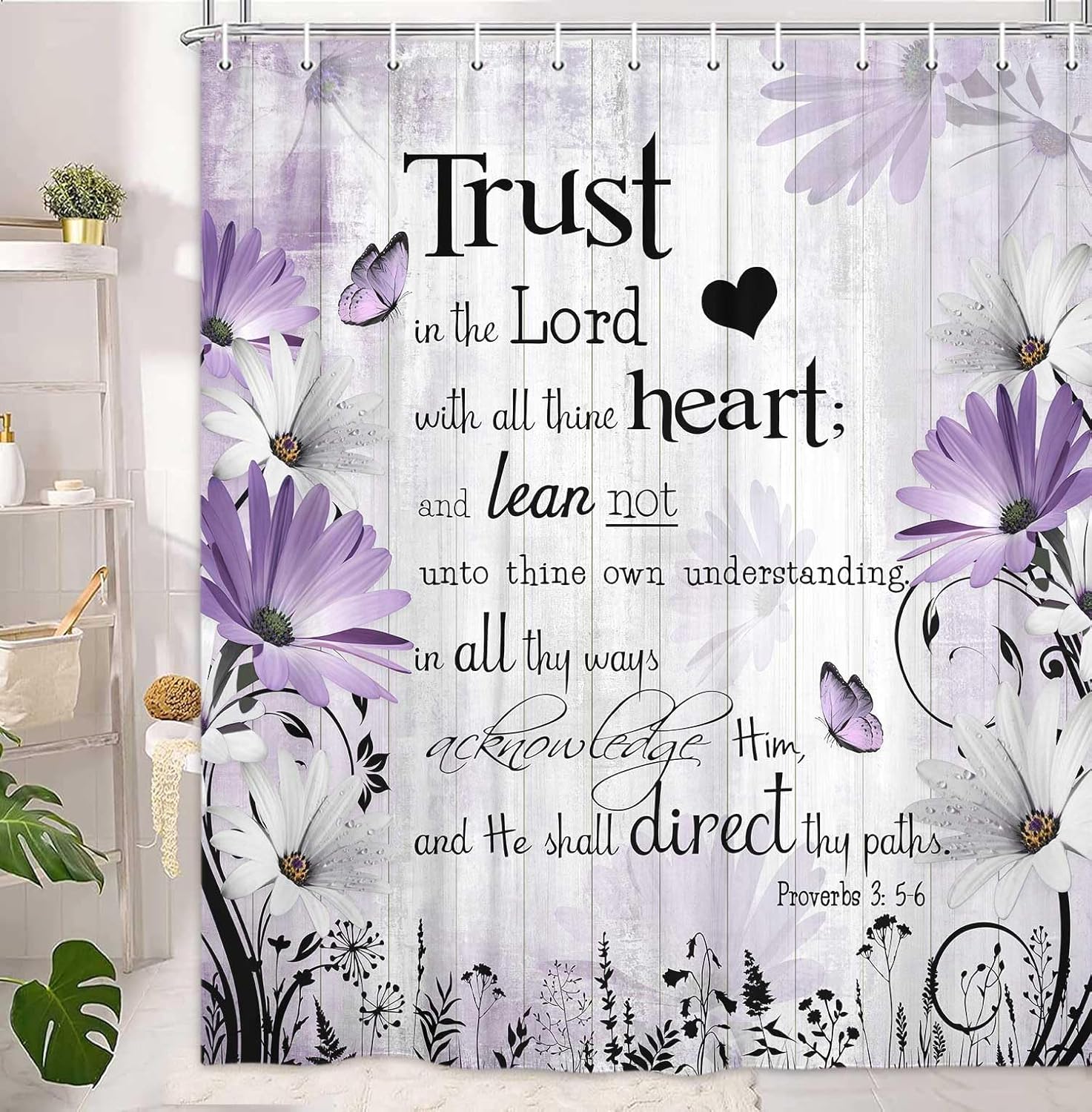 Amazon.com: Bible Verse Inspirational Quote Shower Curtain, Purple ...