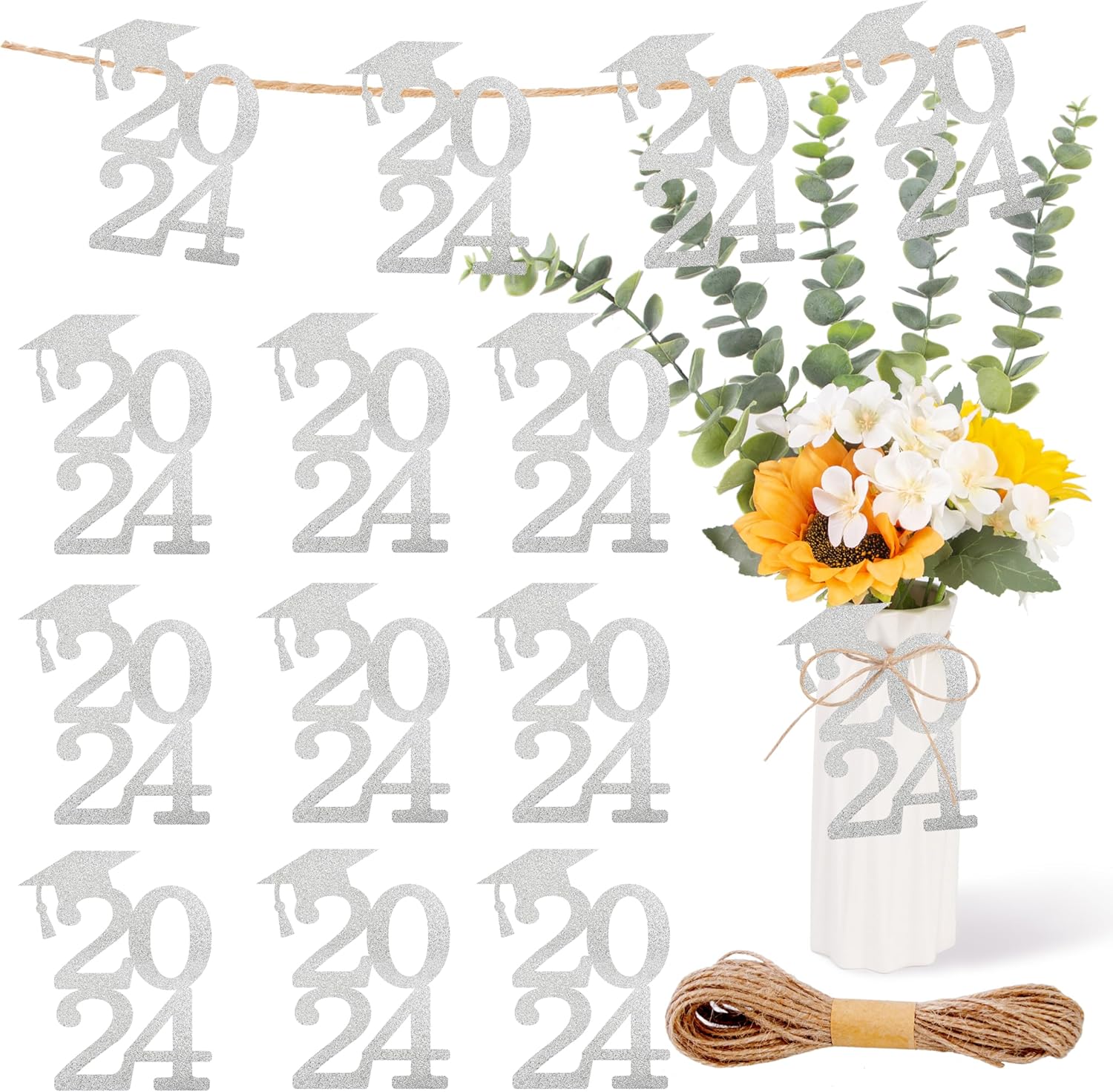 Amazon.com: Gexolenu 24 PCs Silver Glitter Class of 2025 Cutouts Tags ...