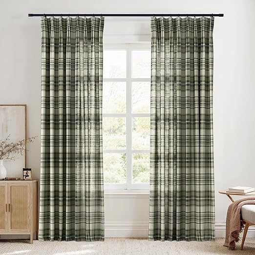 Amazon.com: TWOPAGES Pinch Pleated Plaid Curtain 84 Inch Long Light ...
