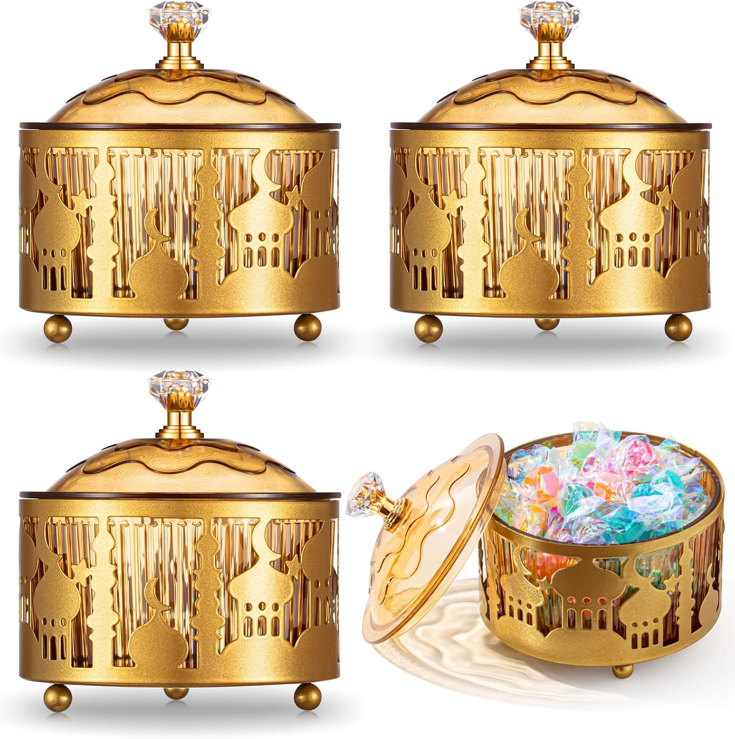 Amazon.com: Sunnychicc 4 Pcs Ramadan Trays with Lid Metal Gold Eid ...