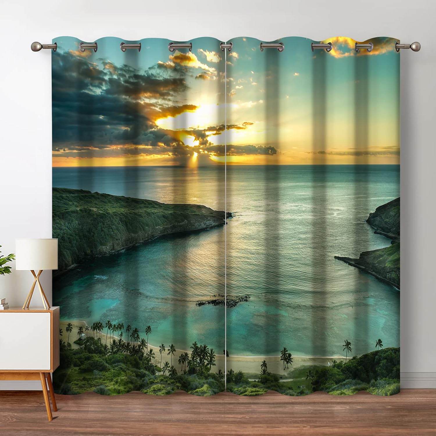 Amazon.com: Jekeno Ocean Beach Blackout Curtains Ocean Morning Sunrise ...