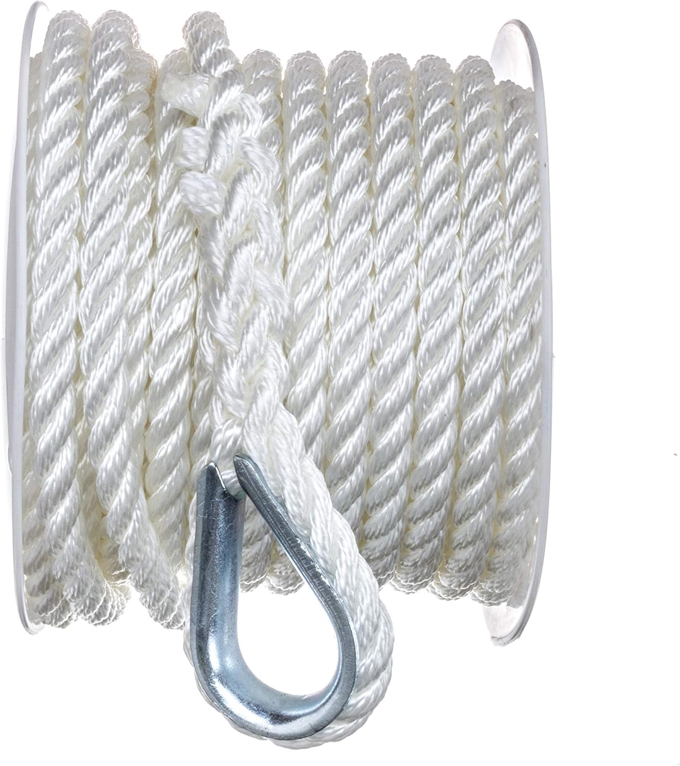 SEACHOICE 3-Strand Twisted Nylon Anchor Line 3/8" x 50' 40691 White ...