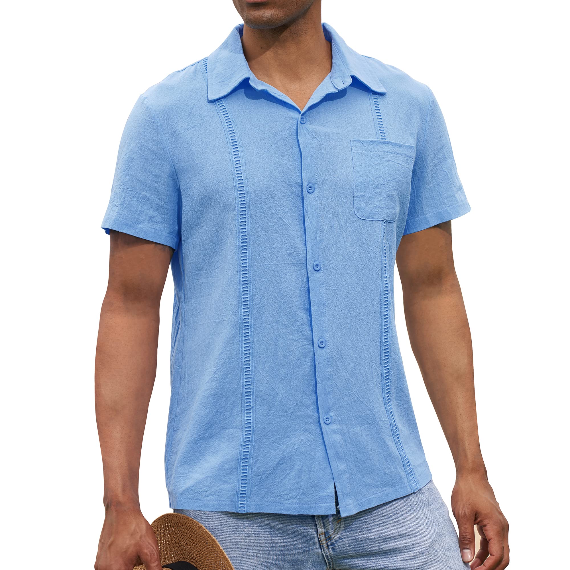 Ranberone Men's Mexican Style Short Sleeve Cuban Guayabera Shirt Button ...
