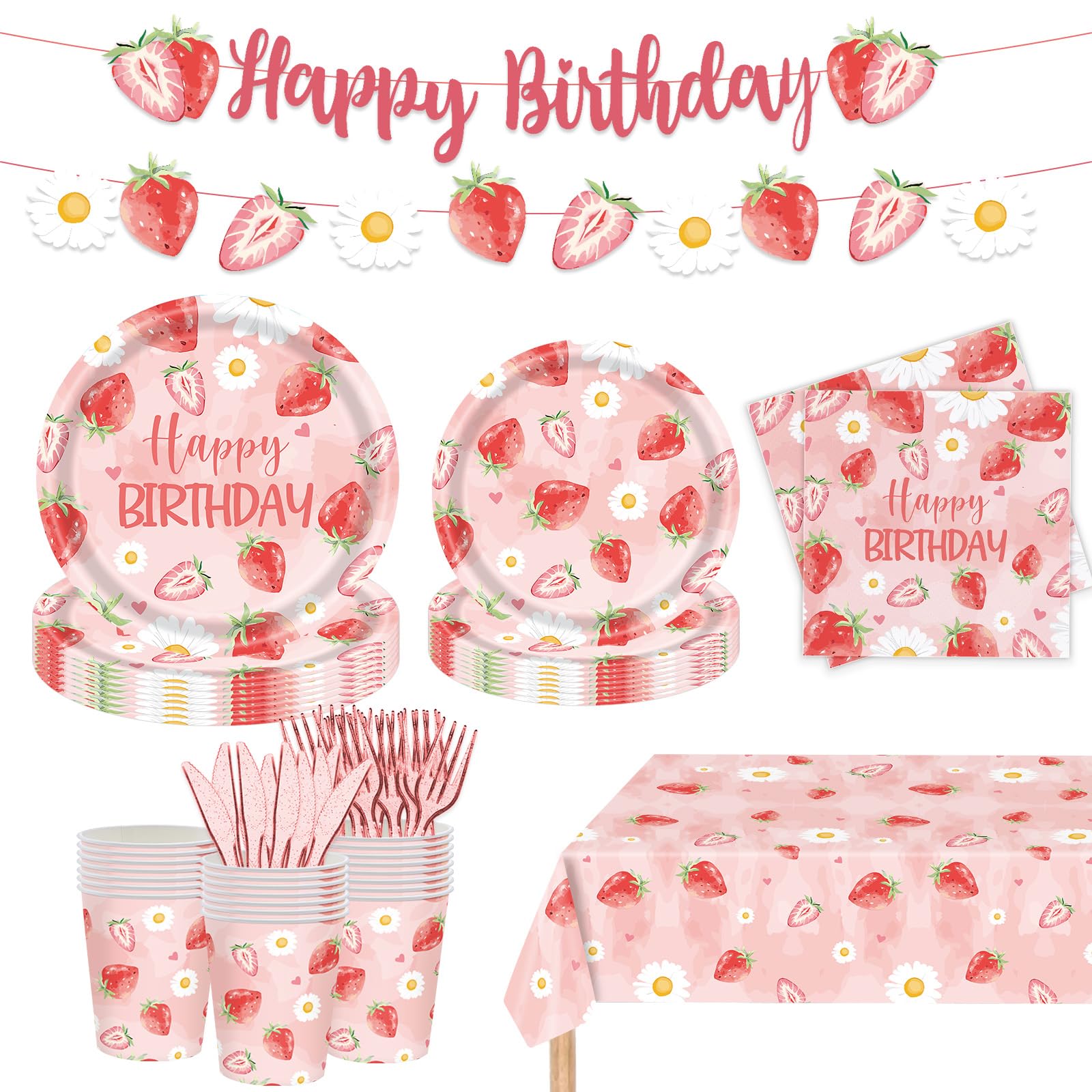 Amazon.com: 122PCS Strawberry Birthday Supplies for Girls Kids Happy ...