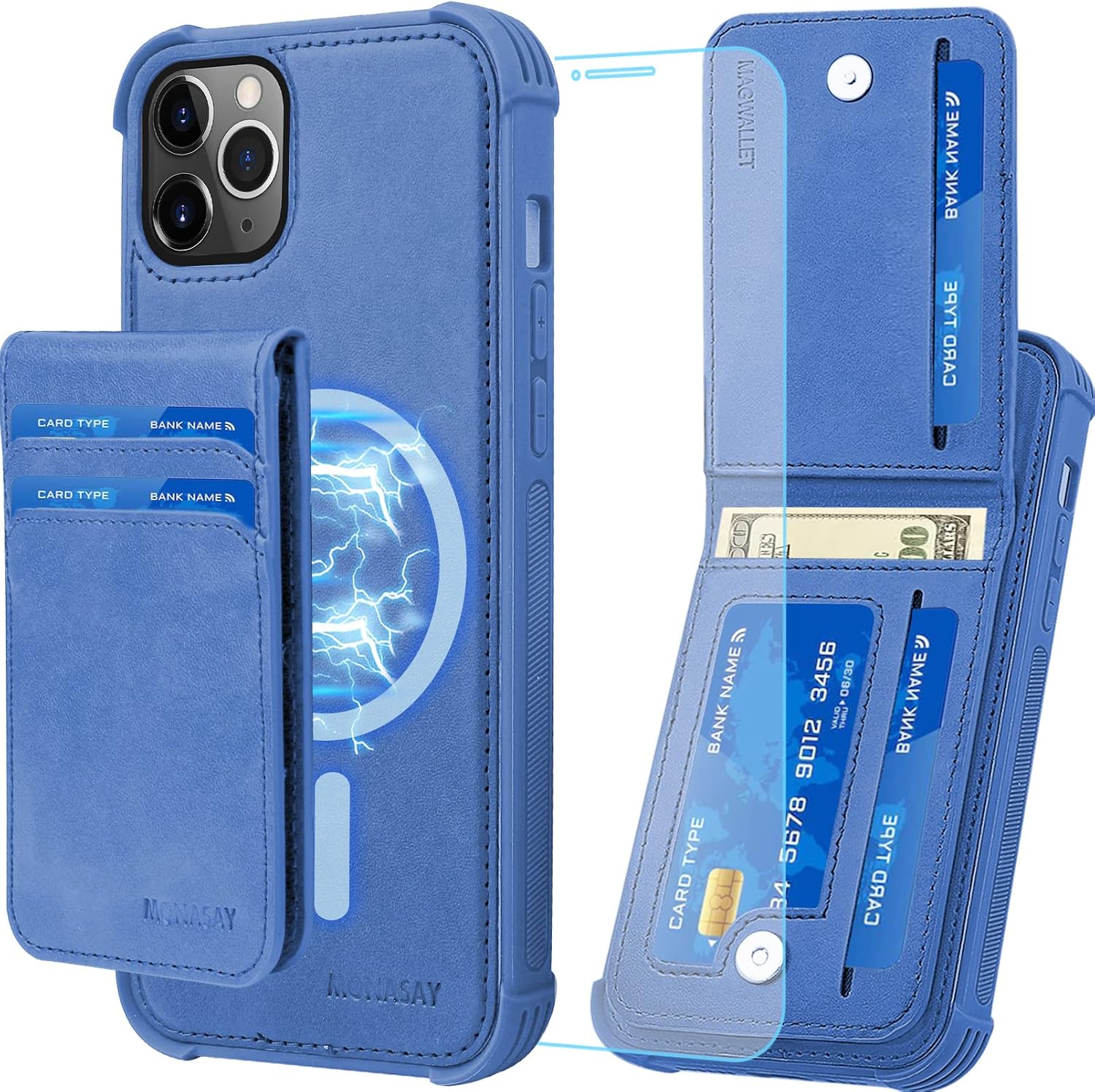 Amazon.com: MONASAY Magwallet Case for iPhone 14 Pro Max,[Glass Screen ...