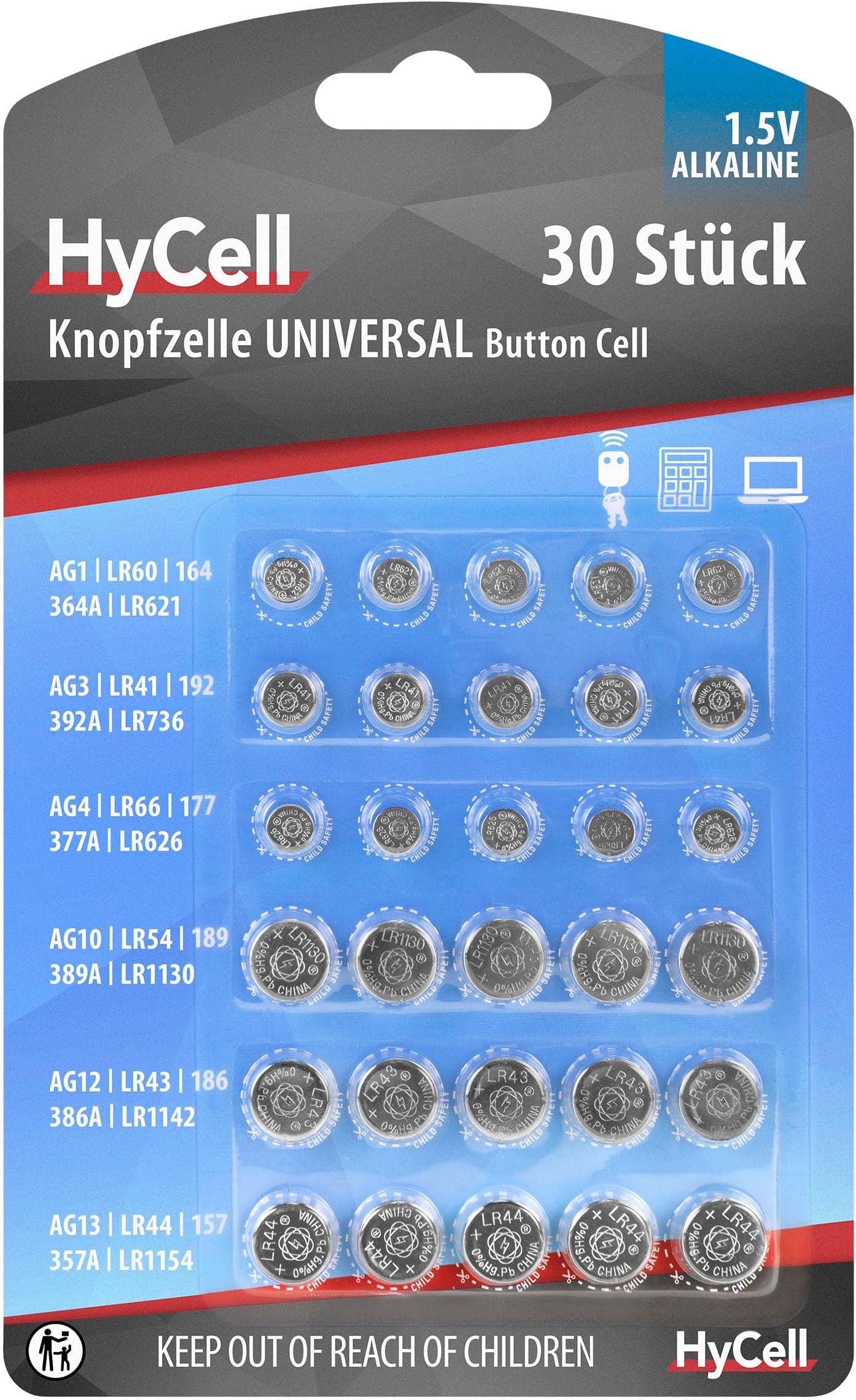 HyCell 5015473 Knappcellsbatterier, Silver, Paket med 30 : Amazon.se ...