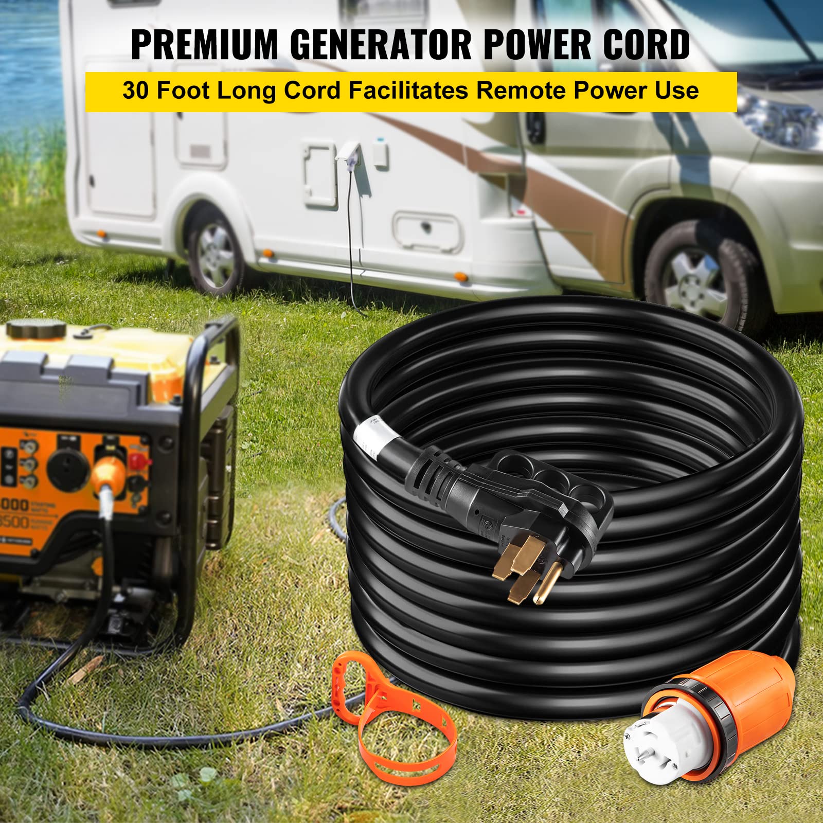 Generator Cord, 30' Generator Power Cord w/Plug in & Out Pin of Inlet ...