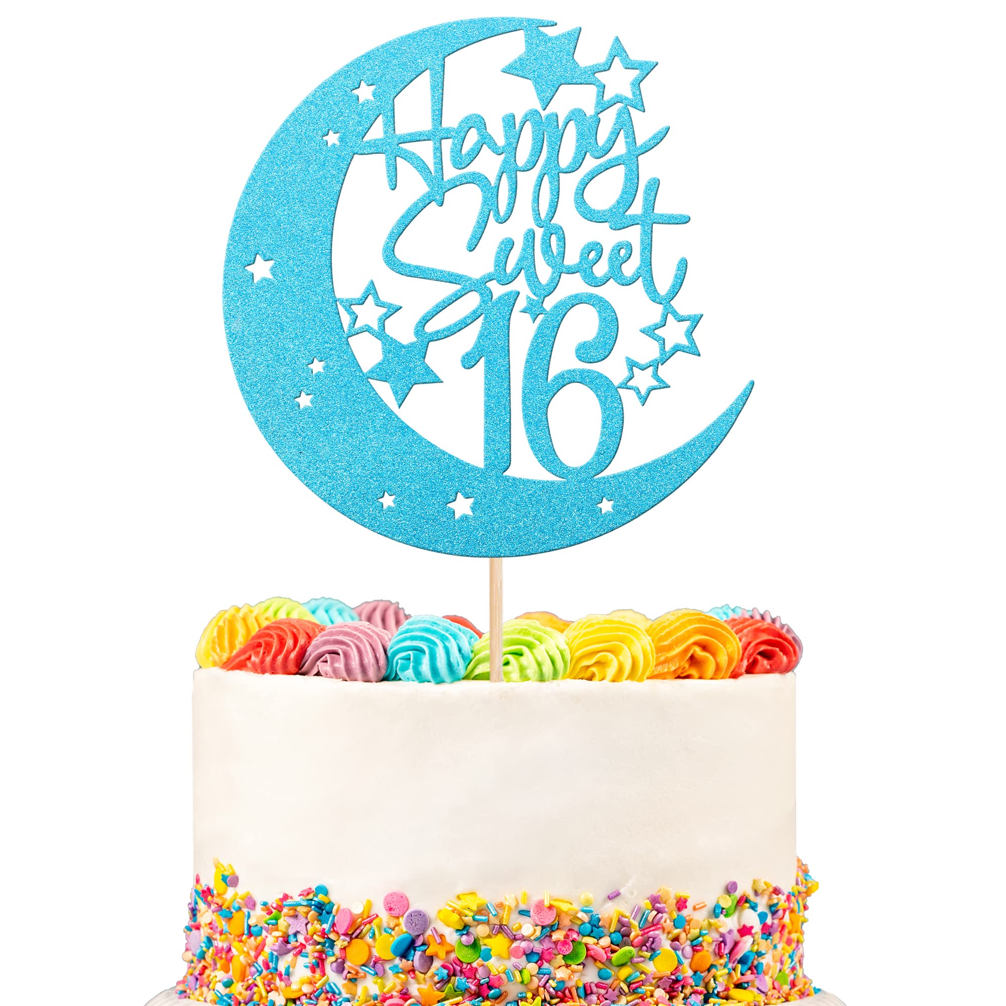 Amazon.com: 1 PCS Happy Sweet 16 Cake Topper Glitter Moon Star Happy ...