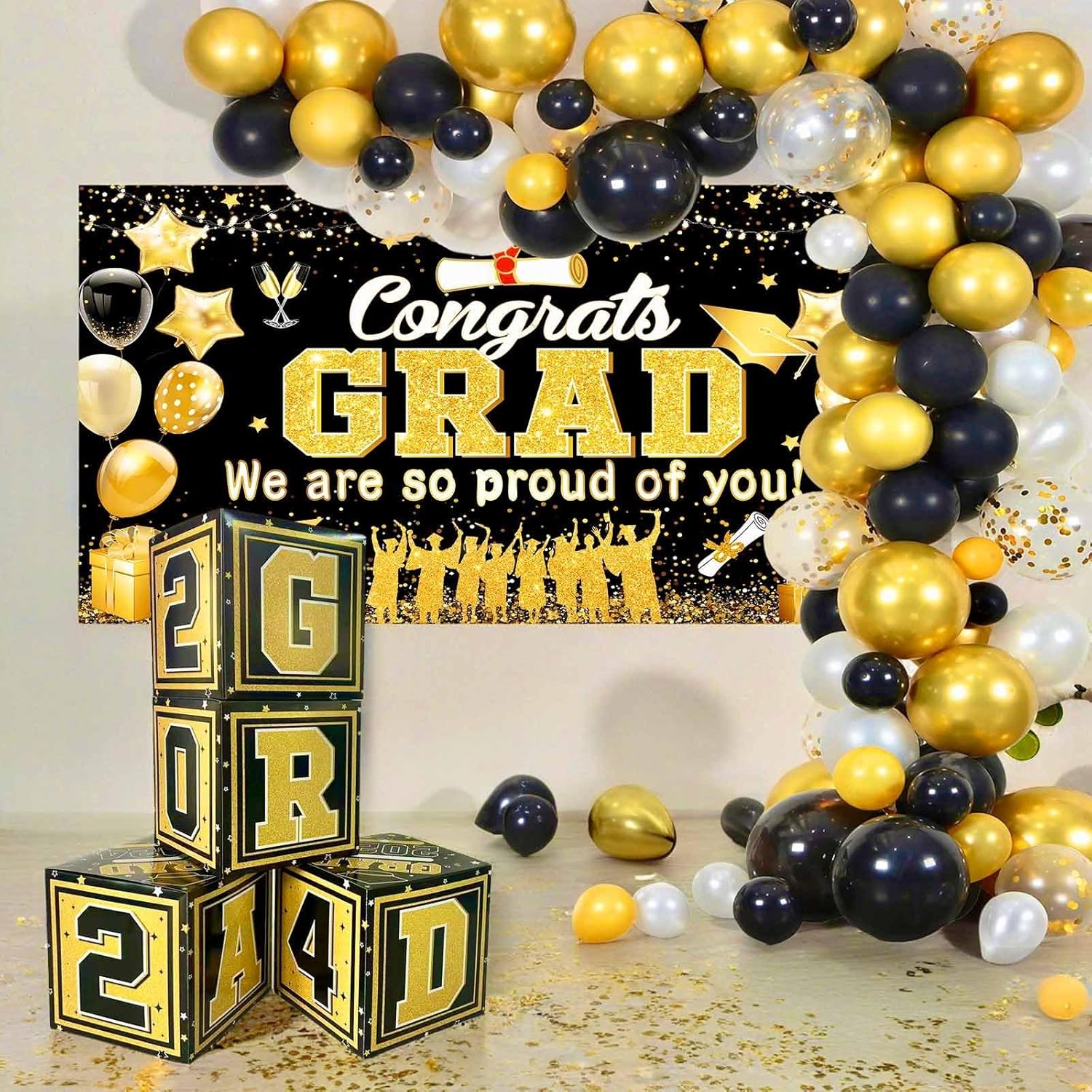 Amazon.com: Lajeje Graduation Decorations Class of 2024, 69pcs Gold ...