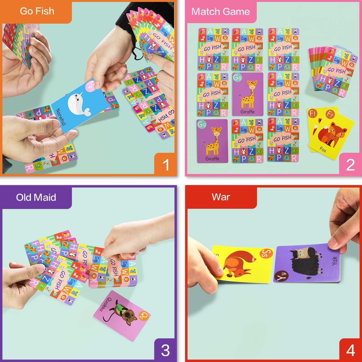 DEEPLAY Go Fish: Alphabet Card Game for Kids - TAlM ABCs & Animal ...
