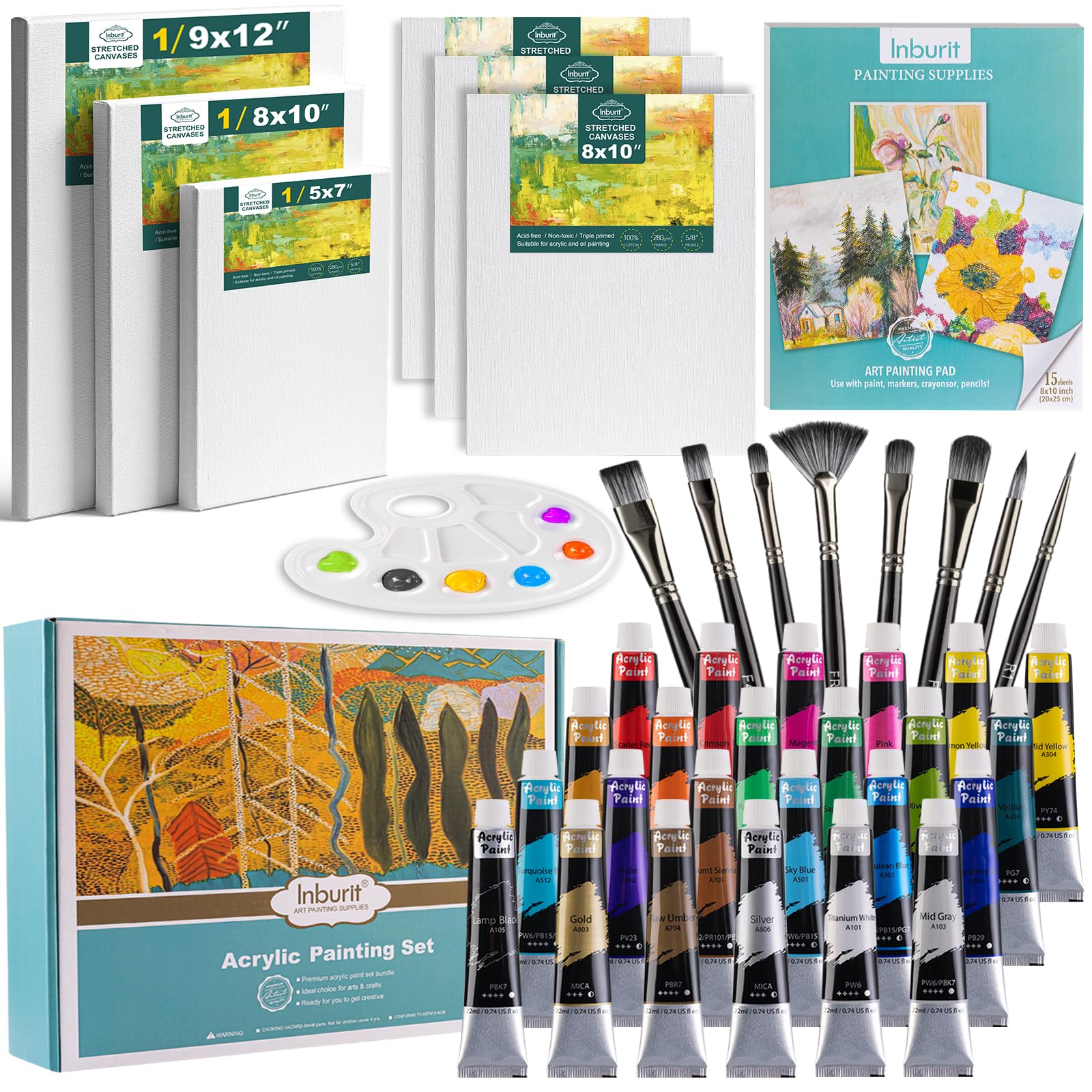 Amazon.com: Inburit Paint Set for Adults & Kids, Painting Supplies Kit ...