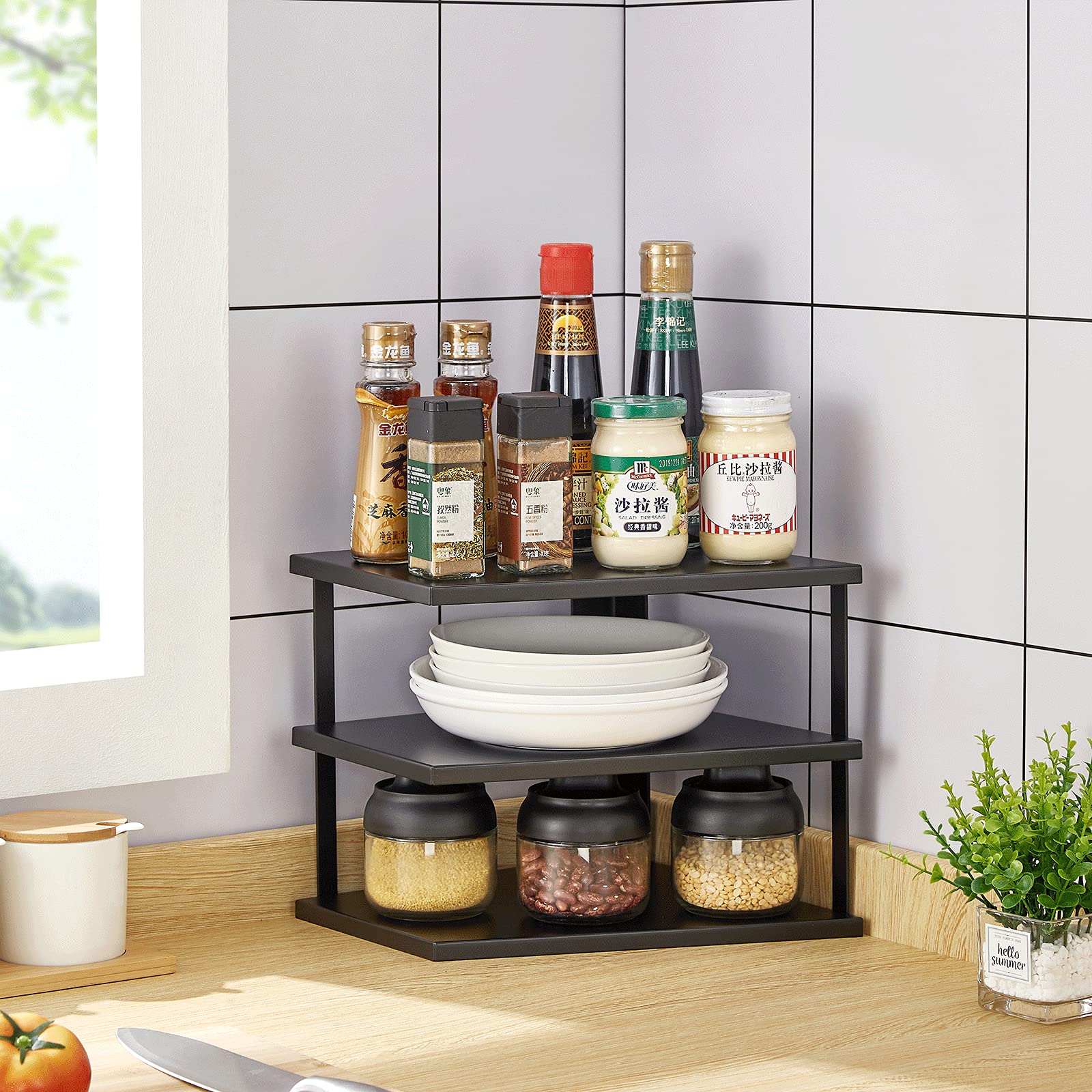 Buy Kitchen Corner Organizer Shelf, 3-Tier Countertop Spice Rack ...