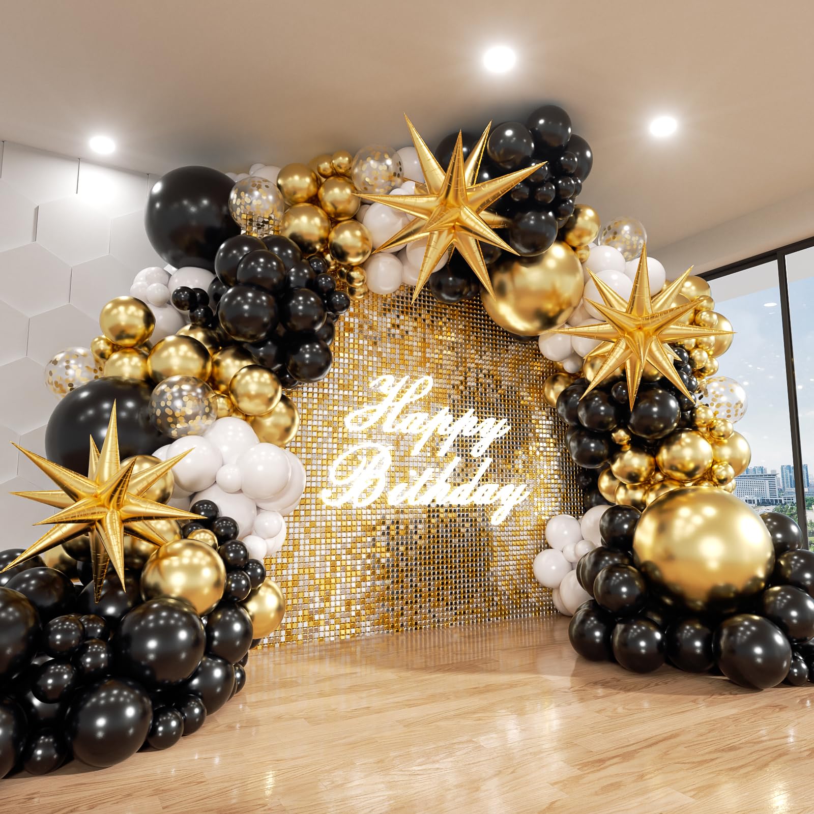 Amazon.com: ADOINBY Black and Gold Balloon Garland Arch Kit, 185Pcs ...
