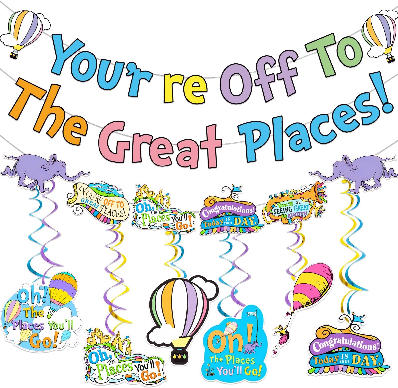 Amazon.com: Vetwo Oh The Places You'll Go Party Decor Glitter Oh The ...