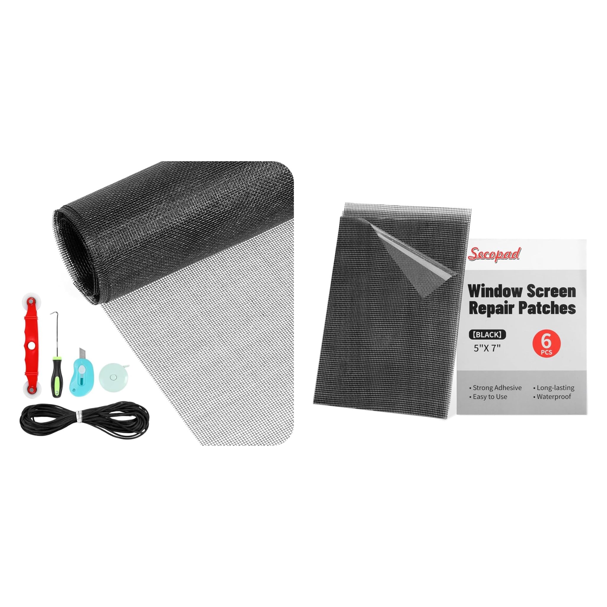 Secopad Black 48IN X 177IN Window Screens Replacement Kit and 6PCS ...