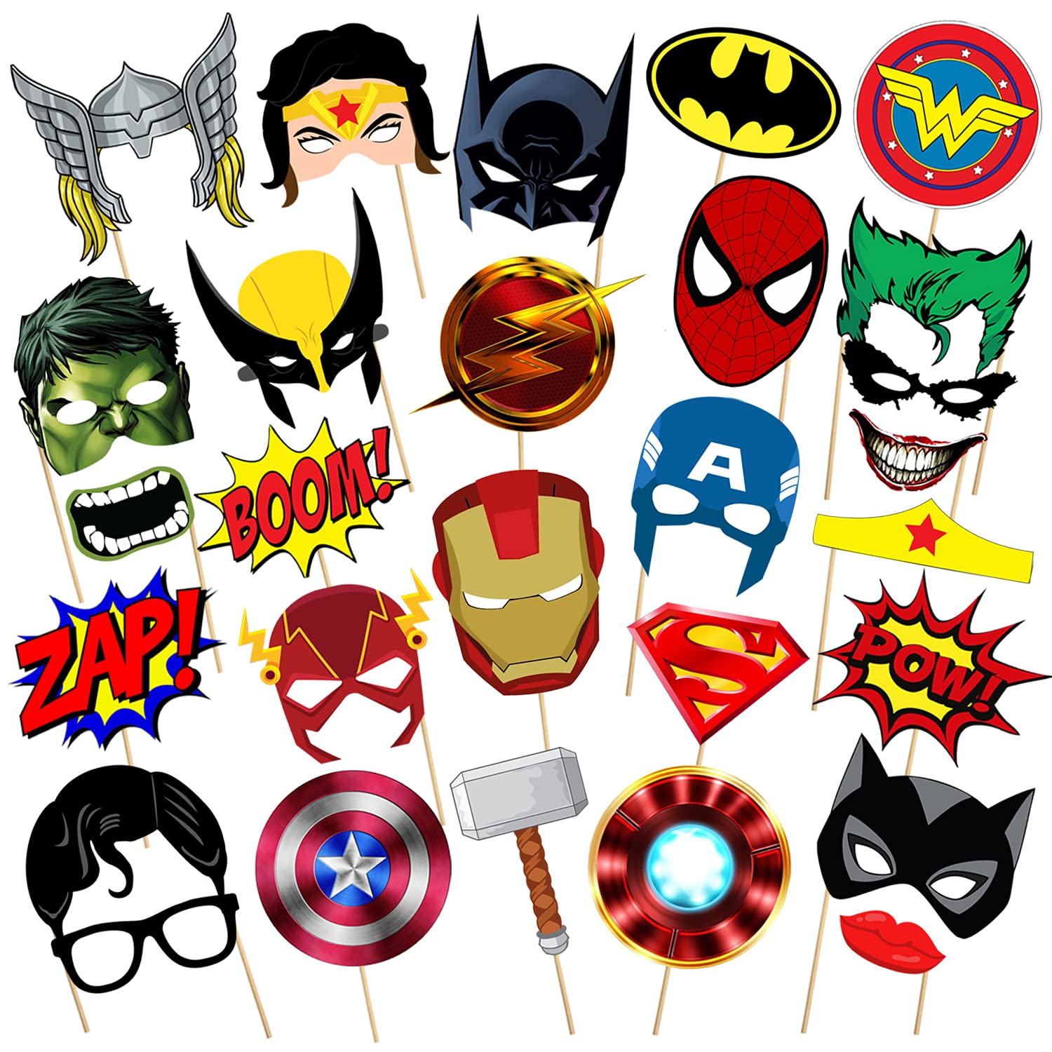 Buy Zyozique 28 Pcs Super Heros Photo Booth Props, Superhero Photo ...