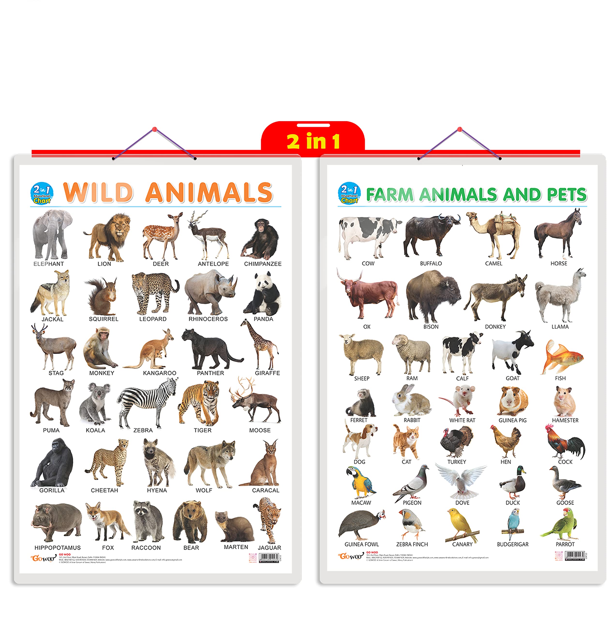 Buy 2 IN 1 WILD AND FARM ANIMALS & PETS Educational chart with Big font ...