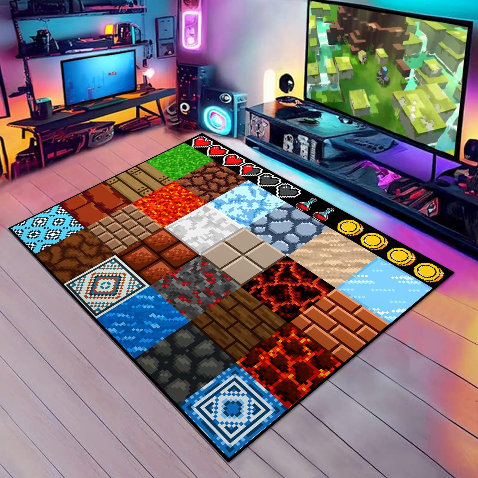 Amazon.com: Game Rug Teen Boys Carpet with Pixel Game Element ...