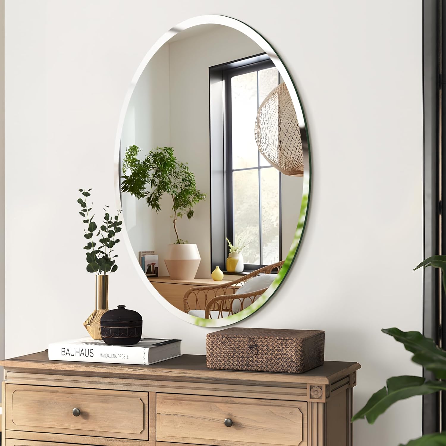 Amazon.com: PexFix 35"x24" Wall Mirror, Oval Frameless Wall Mounted ...