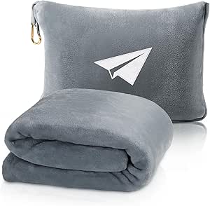 LOMEE Premium Soft Travel Blanket, 2 in 1 Airplane Blanket Pillow with ...