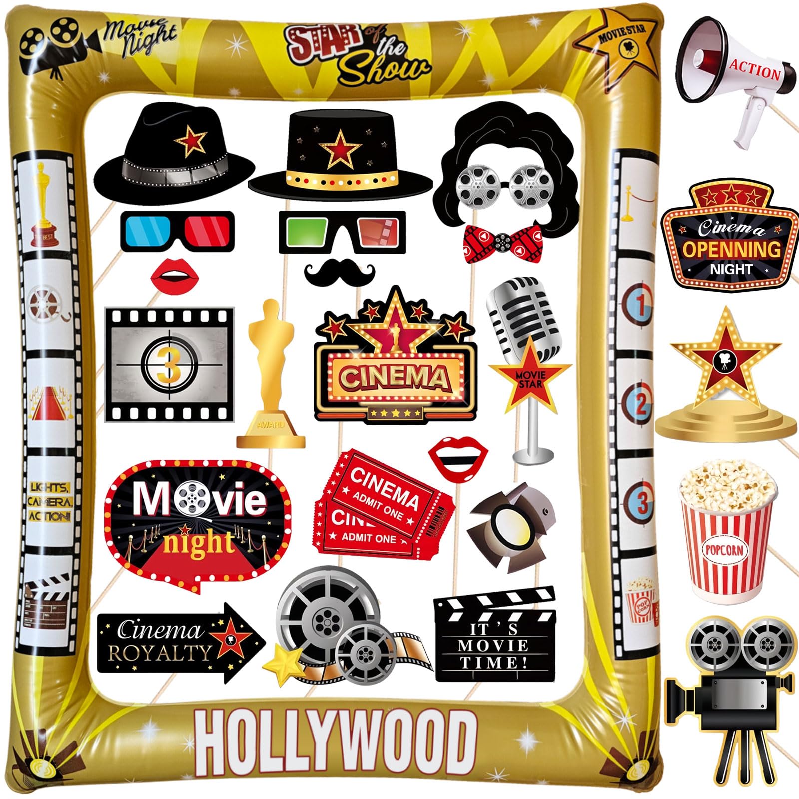 Amazon.com: Hollywood Movie Night Party Inflatable Selfie Photo Frame ...