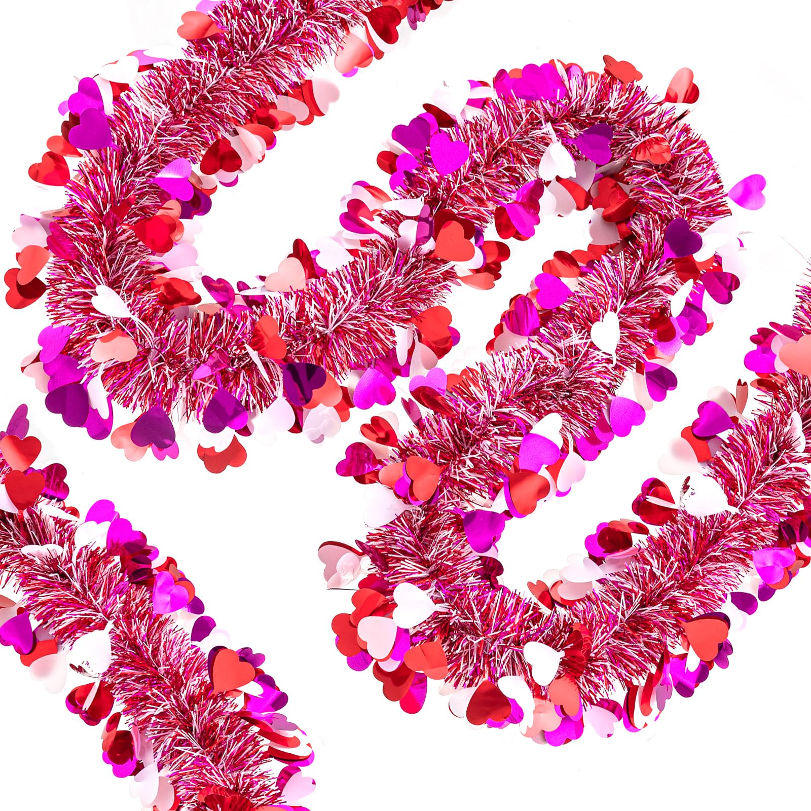 Amazon.com: 50.8FT Valentine's Day Heart Tinsel Garland, Red White Pink ...