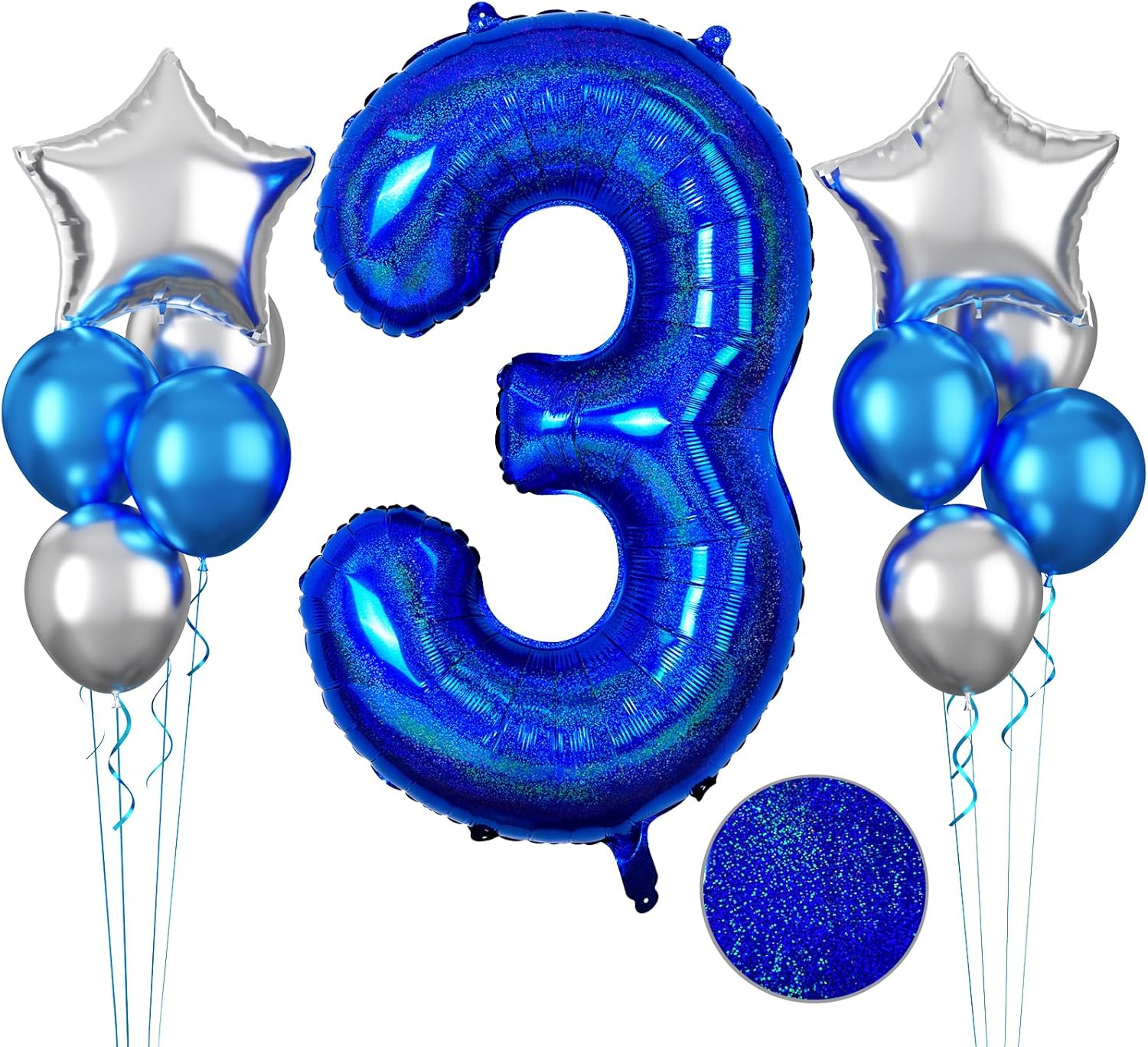 Amazon.com: Glitter Blue Number 3 Balloon, 40 Inch 3rd Birthday ...