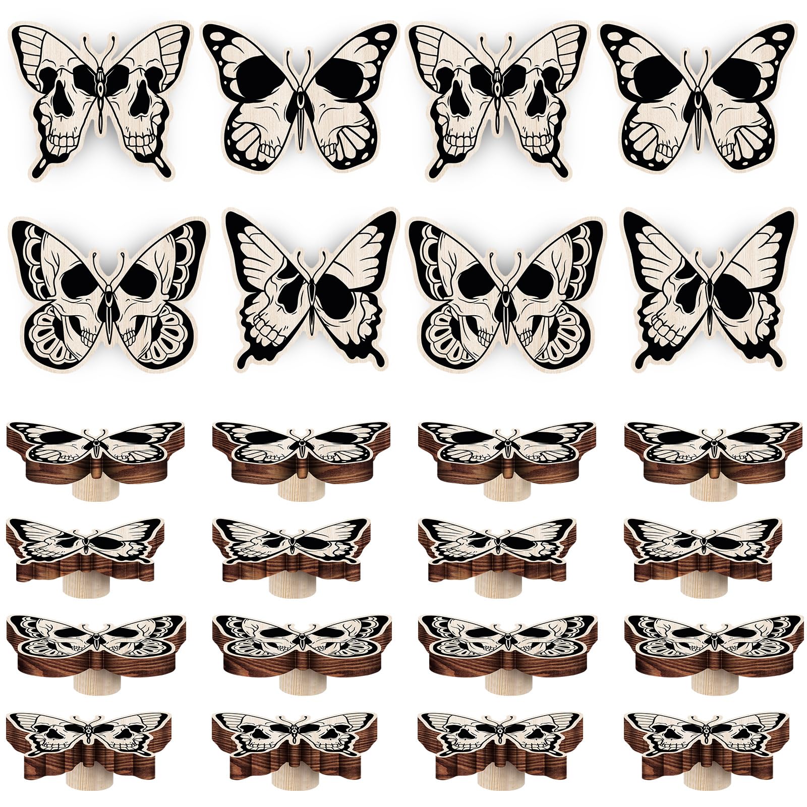 Geetery 24 Pcs Gothic Skeleton Butterfly Cabinet Knobs Halloween Butterfly Knobs with Skull Goth ...