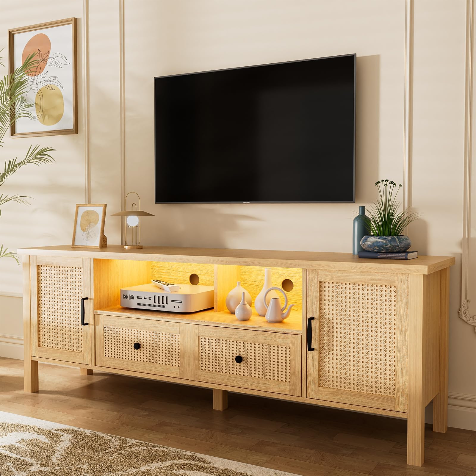 Amazon.com: SUPERJARE Boho TV Stand for 65 Inch TV, Entertainment ...