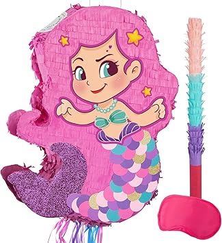 Amazon.com: WERNNSAI Foldable Mermaid Piñata - Pull String Mermaid ...