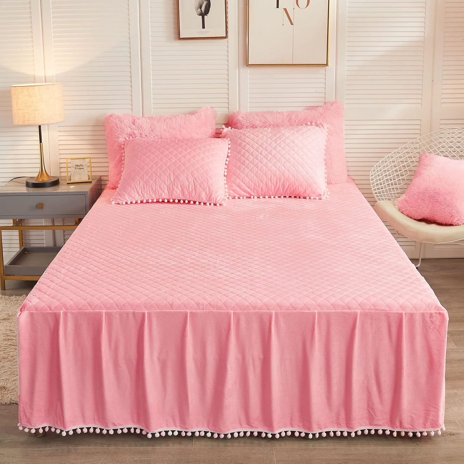 Buy LIFEREVO Luxury Velvet Diamond Quilted Fitted Bed Sheet 3 Side ...
