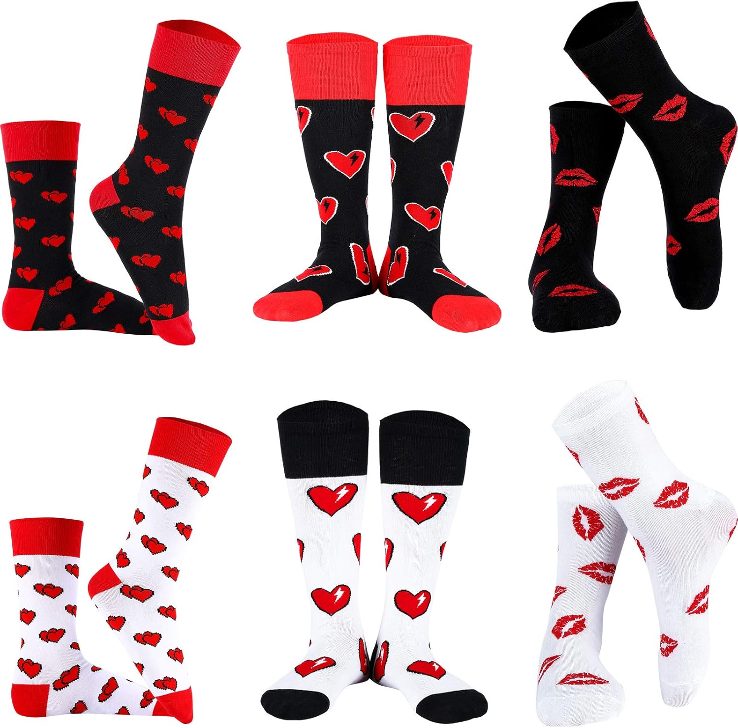Amazon.com: Syhood 6 Pairs Valentine's Socks for Men Heart Crew Novelty ...