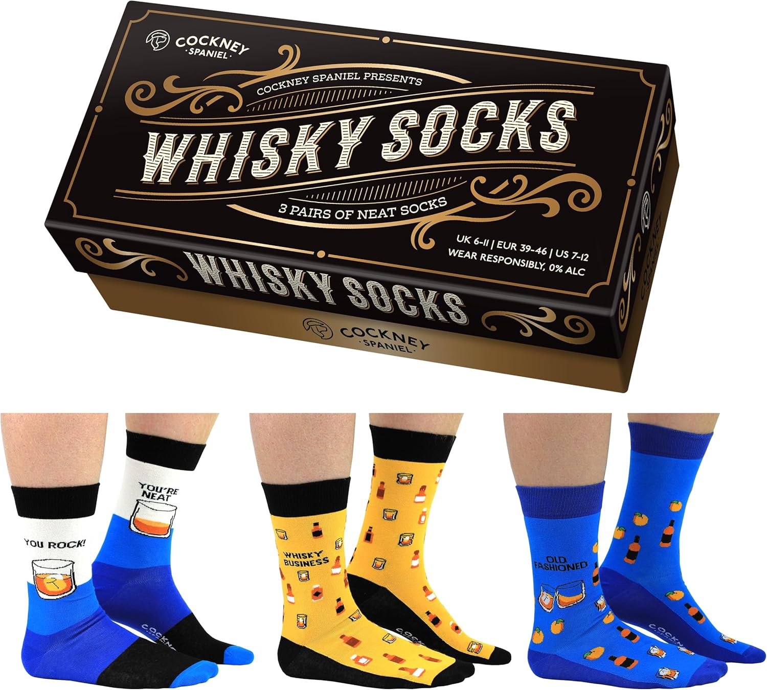 Cockney Spaniel - 3 Pairs of Whisky Socks in a Gift Box UK 6-11 EUR 39 ...