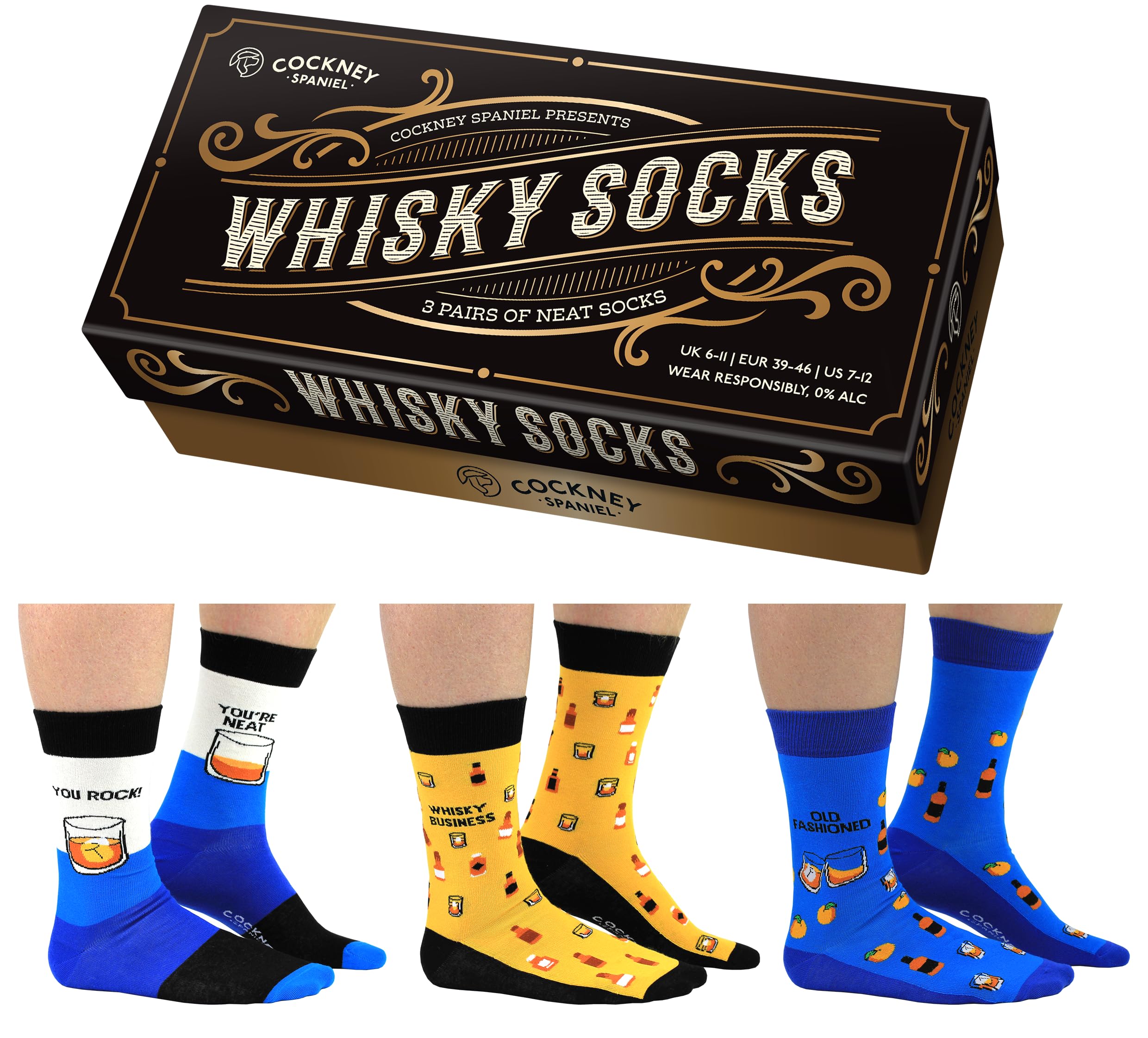 Cockney Spaniel - 3 Pairs of Whisky Socks in a Gift Box UK 6-11 EUR 39 ...