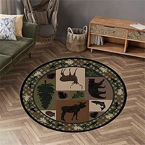 Amazon.com: Round Bear Deer Area Rug, 4ft, Cabin Deer Bear Maple Leaf ...