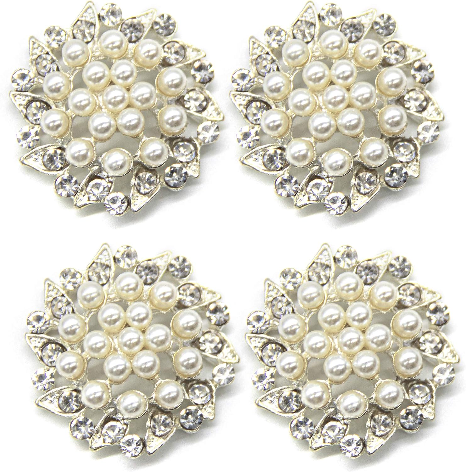 Amazon.com: AUEAR, 15 Pack Faux Rhinestone Pearl Flower Buttons Fashion ...