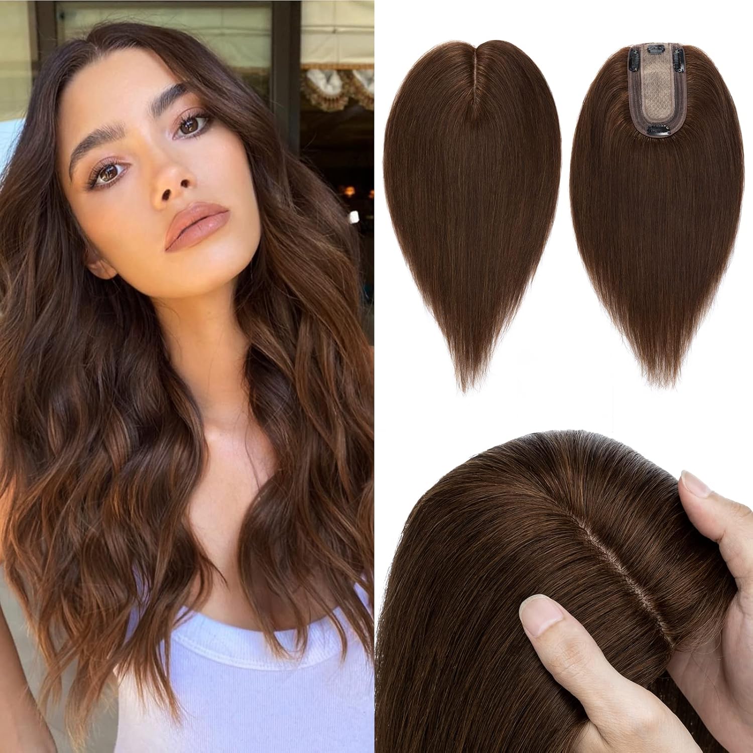 Amazon.com : Hairro Hair Topper for Women Human Hair, Remy Clip in Hair ...