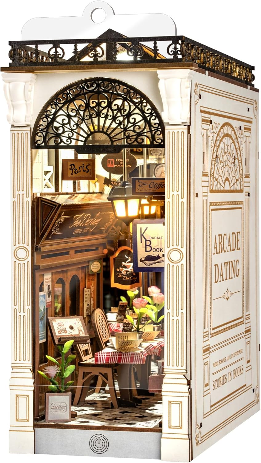 Amazon.com: ROBOTIME DIY Book Nook Kits Dollhouse Room Bookstore Miniature House with LED Light ...