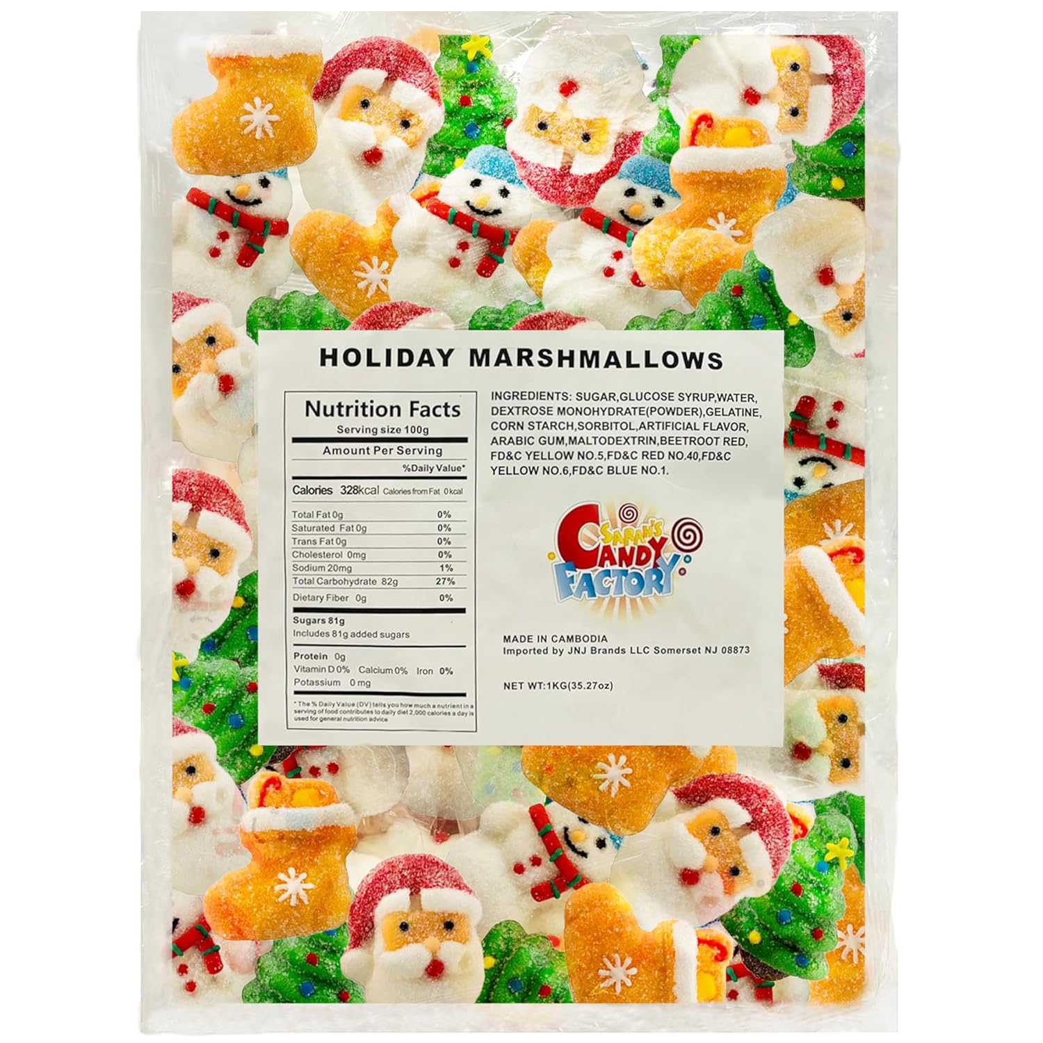 Amazon.com : Christmas Theme 2 Lbs Soft Marshmallow Candy Individually ...