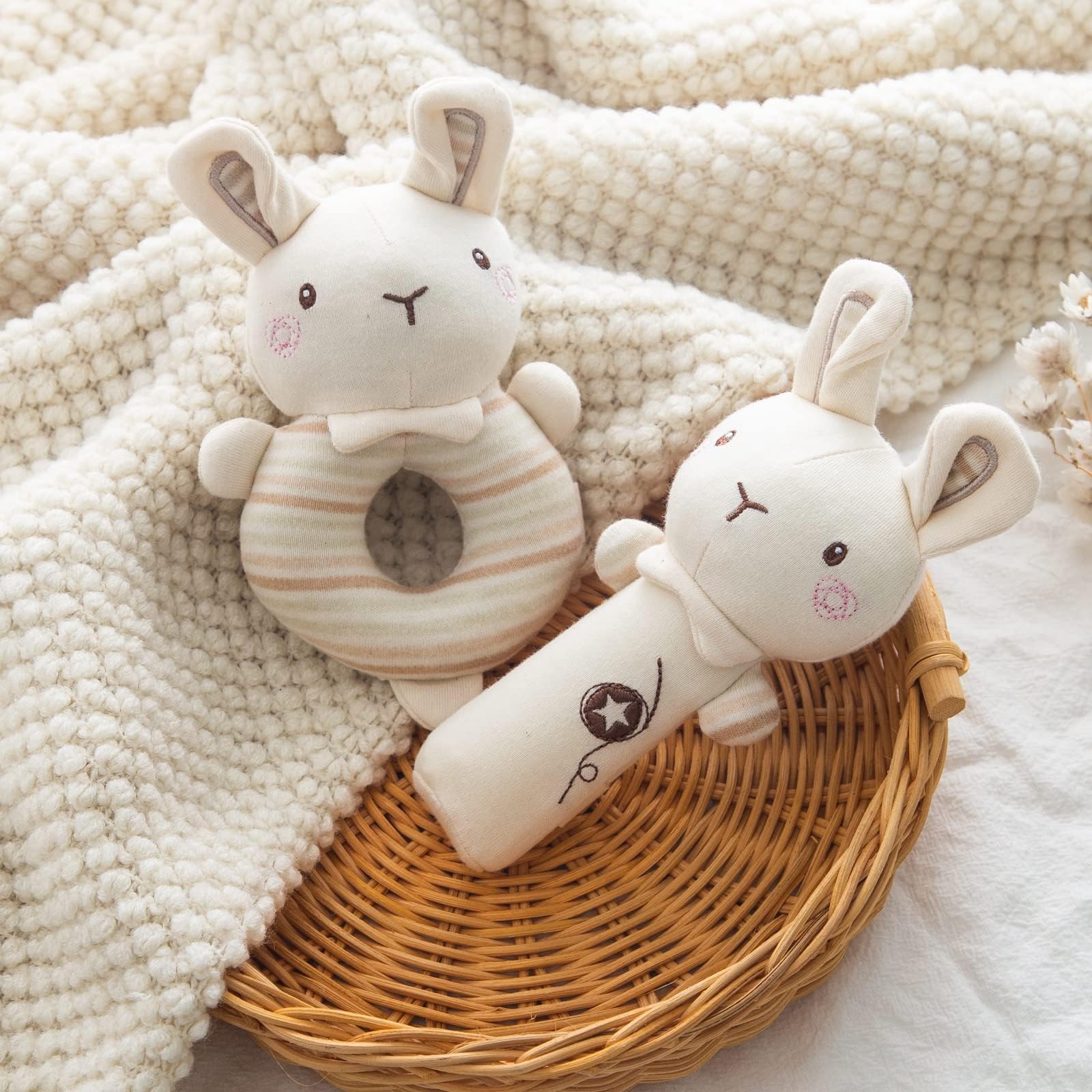 Amazon.com : Plush Baby Soft Rattle Toys, Beige Bunny Baby Rattles for ...