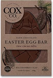 Cox&Co - Large Cacao Nibs Single Origin 85% Dark Chocolate Easter Egg Bar 140g - Easter Gift For ...