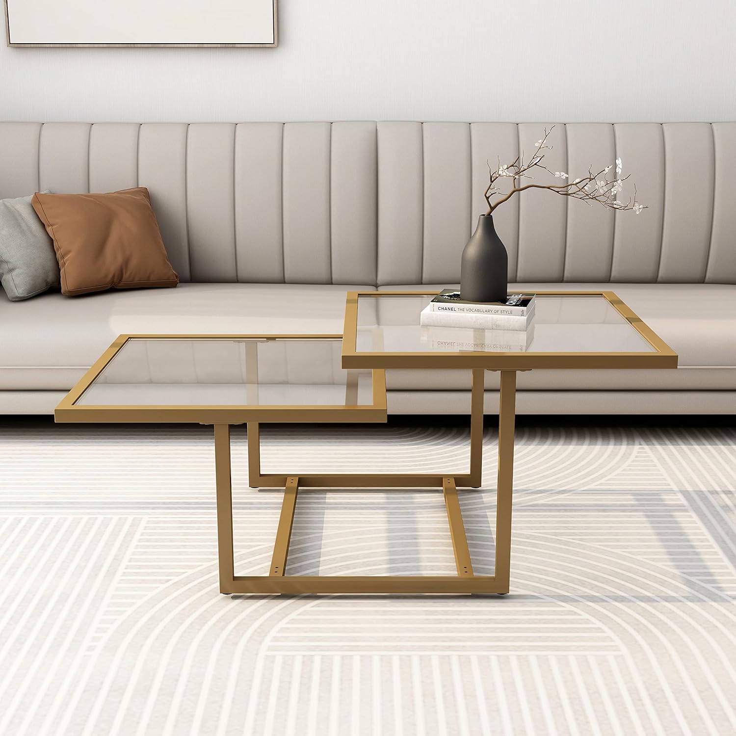 Amazon.com: NNV N-YD1003-Gold Tempered Glass Coffee Table Gold : Home ...