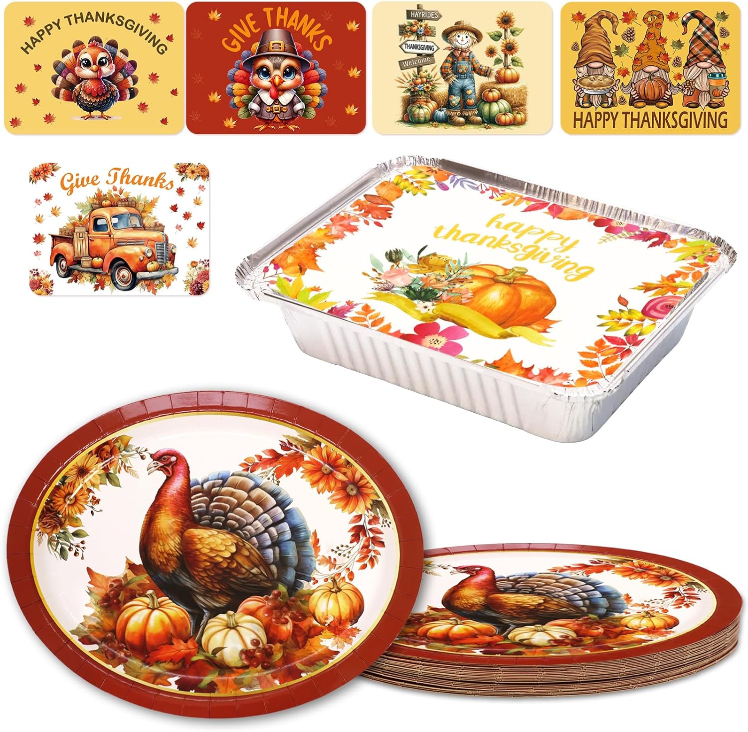 Amazon.com: ceiba tree 24 PCS Thanksgiving Turkey Oval Paper Plates and ...