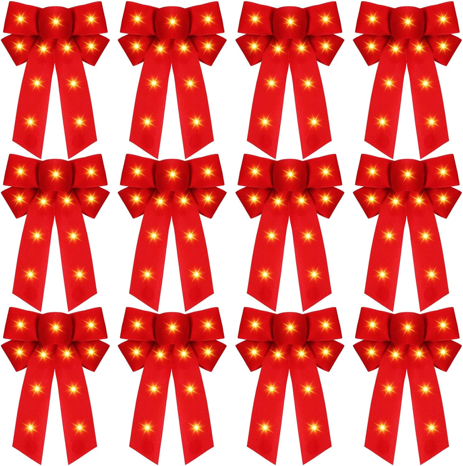 Amazon.com: Crowye 12 Pcs Red LED Christmas Bows Lighted Xmas Bows ...