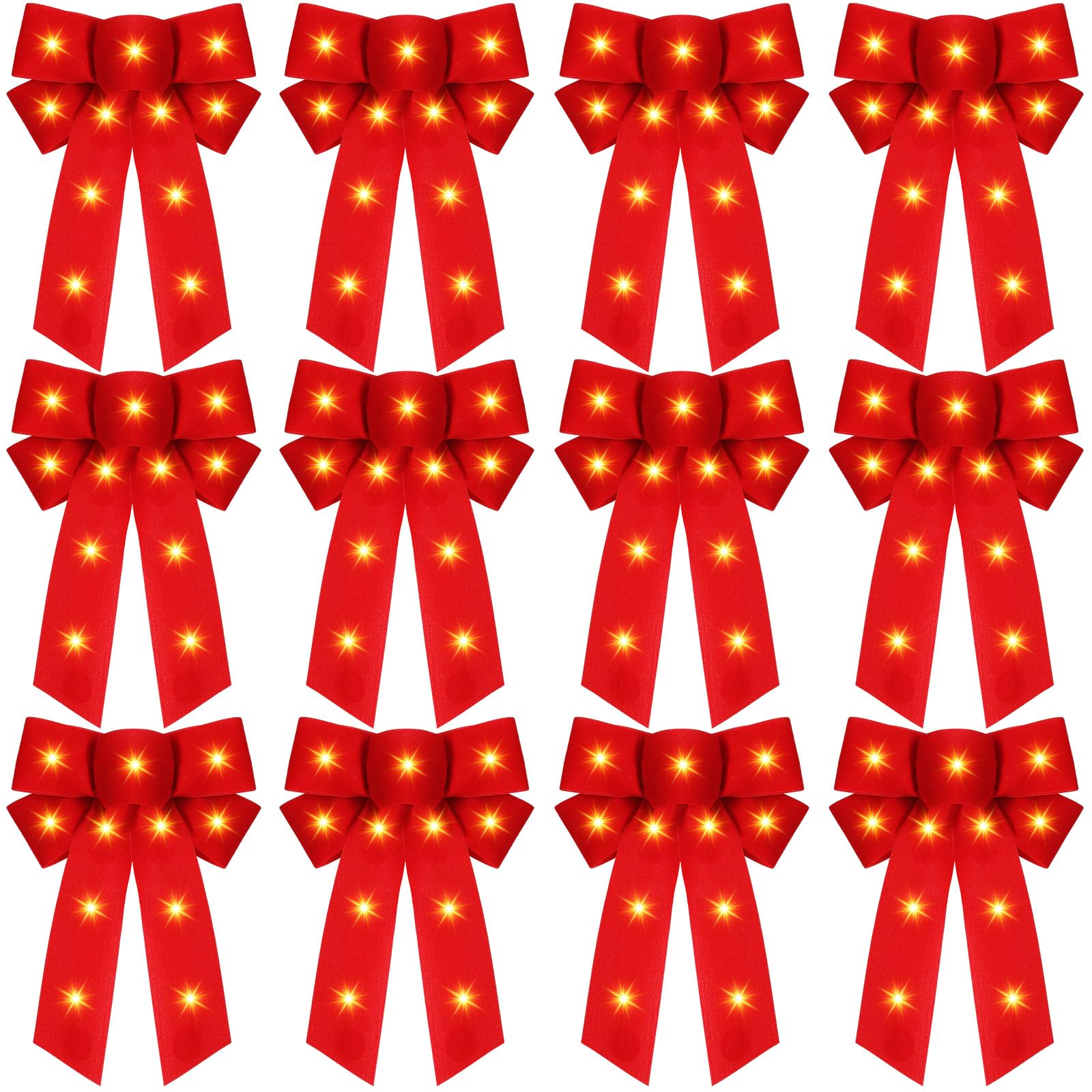 Amazon.com: Crowye 12 Pcs Red LED Christmas Bows Lighted Xmas Bows ...